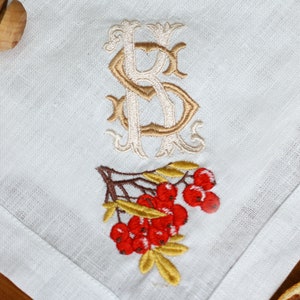 Set of 8 Elegant KS Monogram Embroidered Rowan Dinner Napkins Home ...