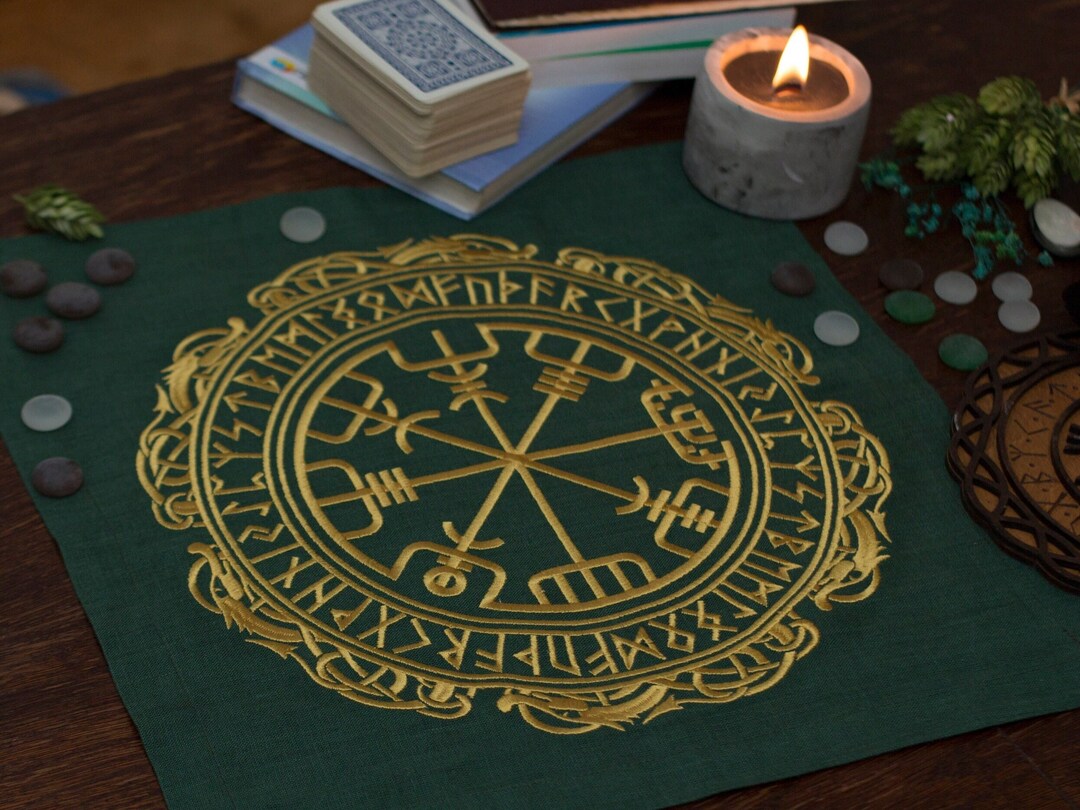 Linen Altar Cloth - Vegvisir Compass Embroidery, Pagan Viking Ritual ...