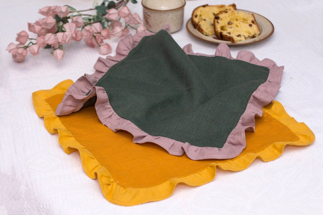 Ruffled Linen Napkins Two Layer Elegant Cloth Napkins Secret - Etsy