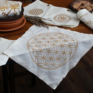 Napkins With Flower of Life, Personalized Linen Napkins, Sacred ...