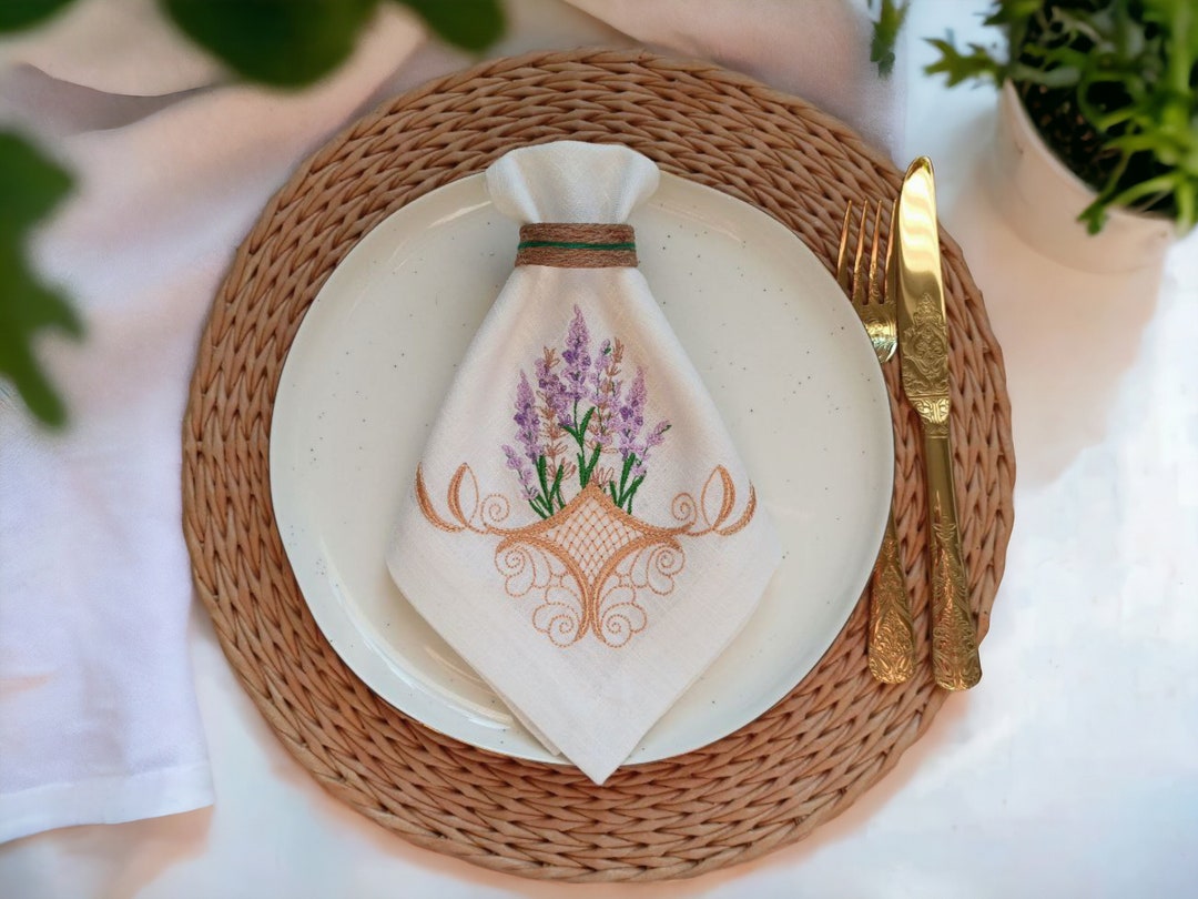Lavender Napkins, Linen Napkins, Embroidered Cloth Napkins - Etsy