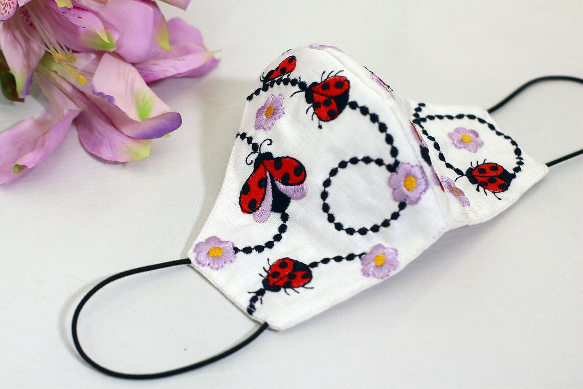 Embroidered Linen Face Mask for Kids, Cloth Mask - Etsy