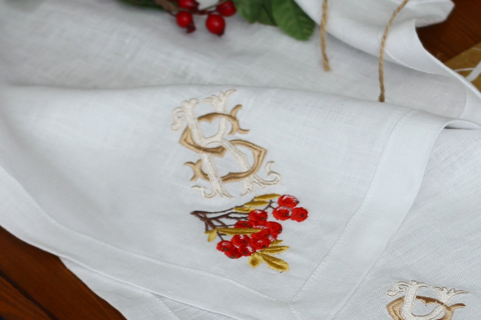 Set of 8 Elegant KS Monogram Embroidered Rowan Dinner Napkins - Etsy