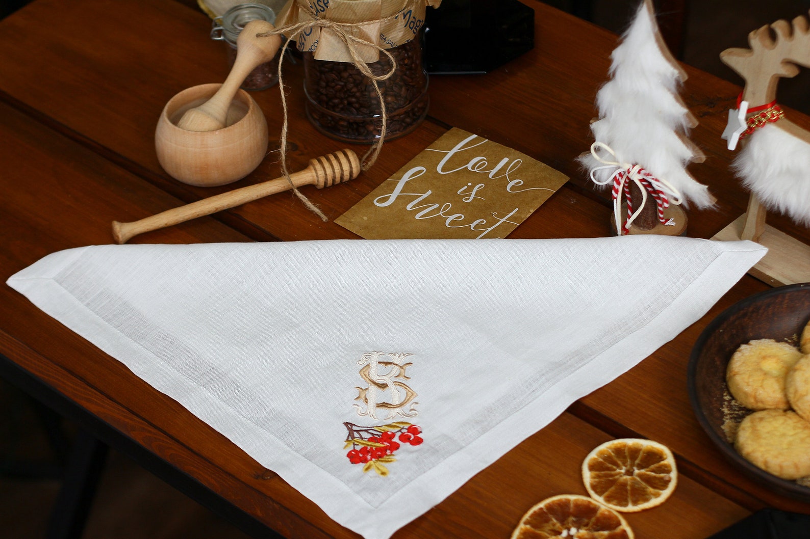 Set of 8 Elegant KS Monogram Embroidered Rowan Dinner Napkins | Etsy