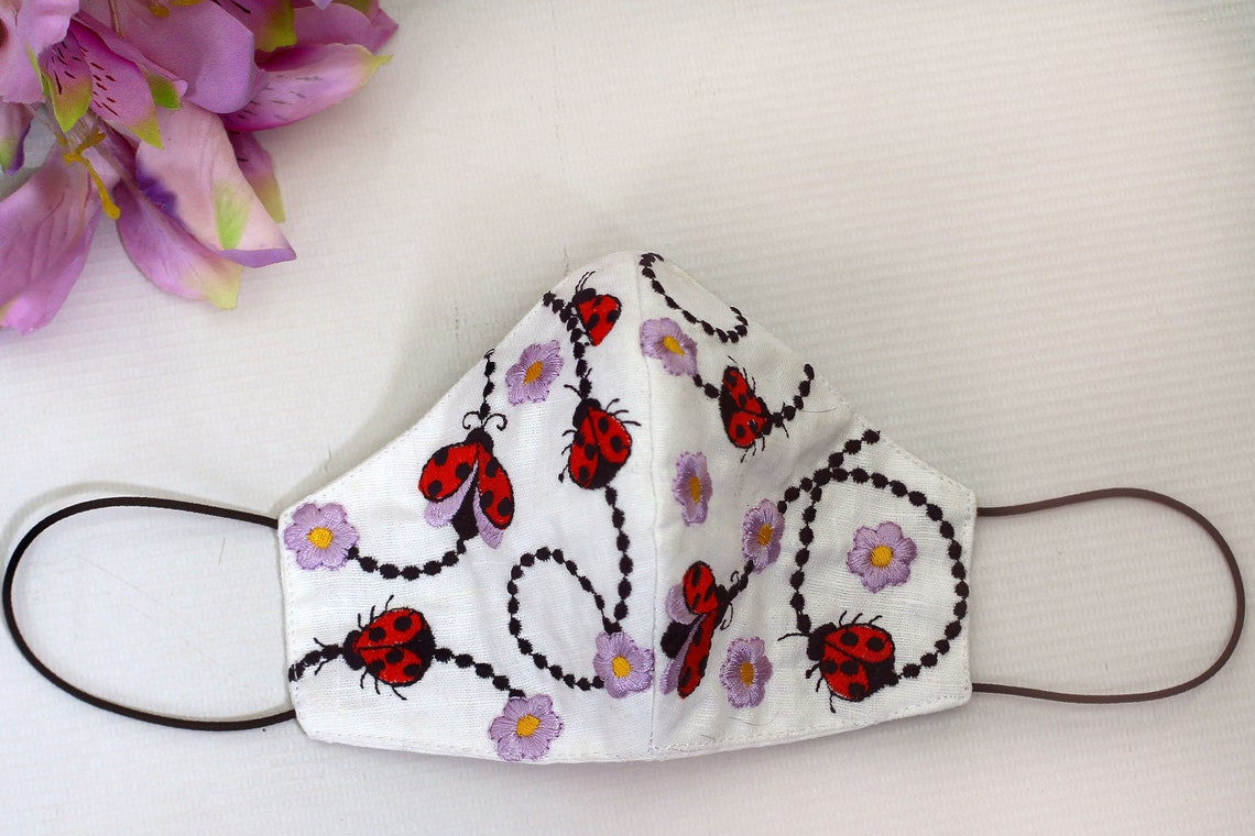 Embroidered Linen Face Mask for Kids, Cloth Mask - Etsy