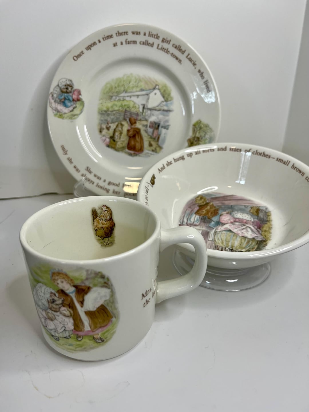 Mrs Tiggy-winkle, Set by Beatrix Potter ,wedgwood Plate , Bowl , Cup ...