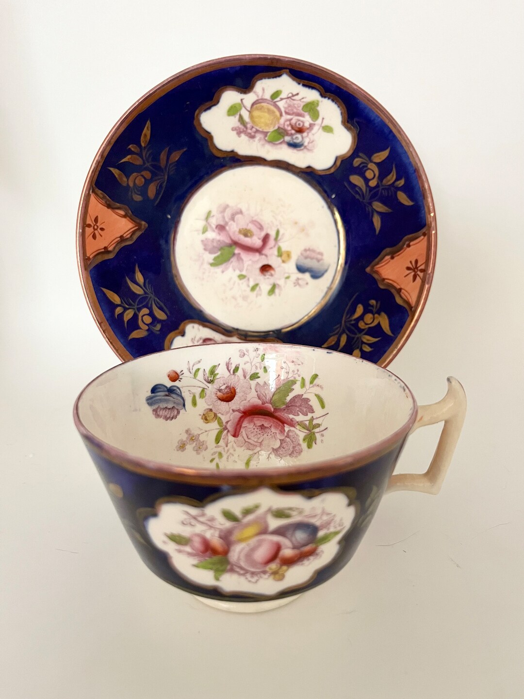 Teacup and Saucer, Antique England , Scales Pattern in Deep Blue and ...