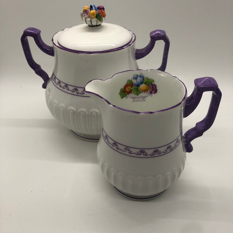 Purple Crown Staffordshire Vintage Creamer and Sugar Floral - Etsy