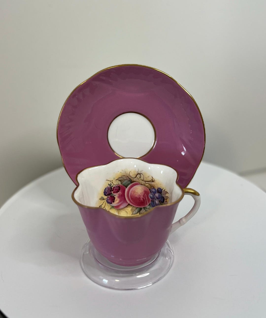 Purple Tea Cup and Saucer , Fruit Interior, Rare Shape, Great Gift for ...