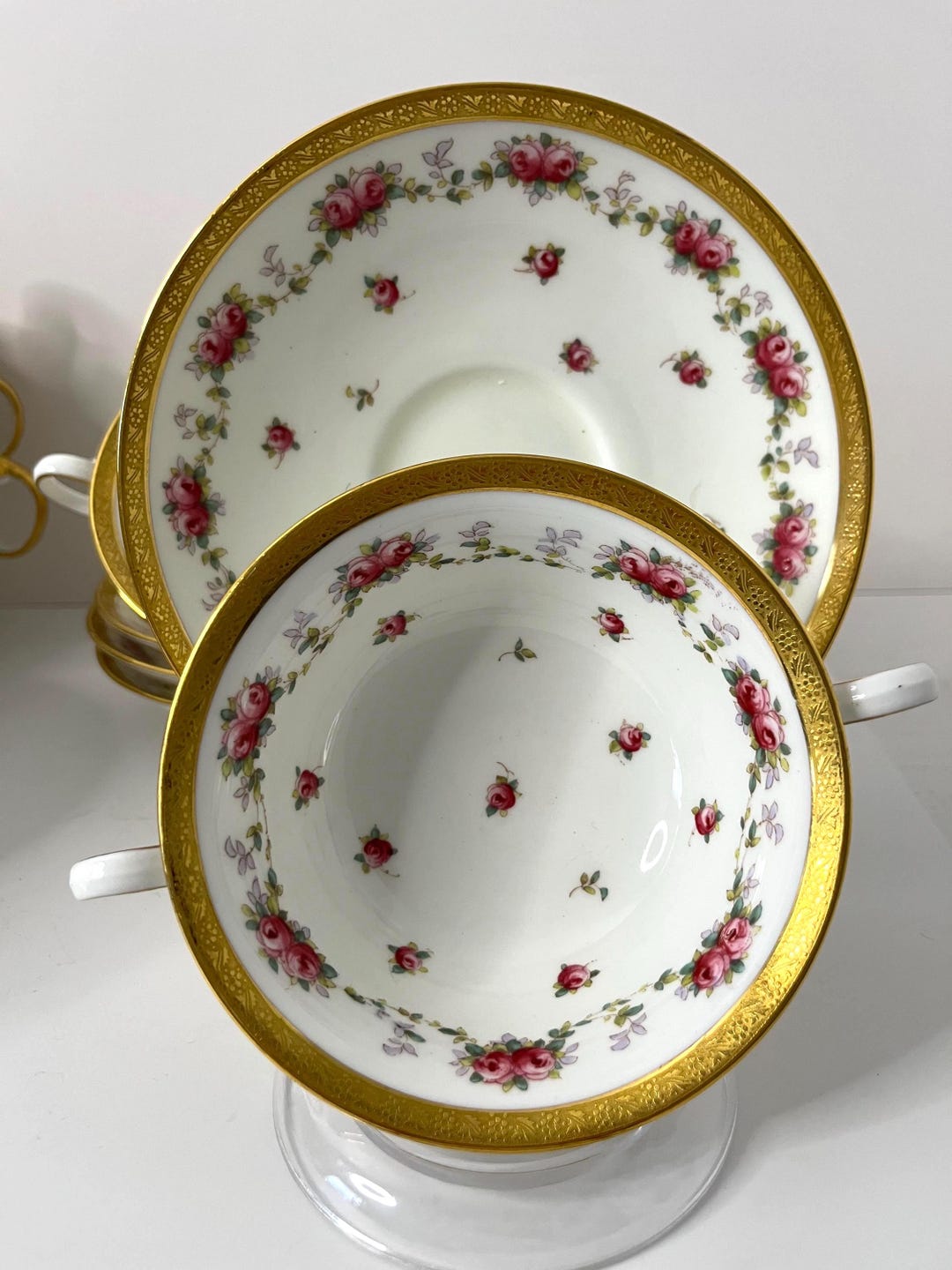 Vintage Royal Cauldon Bullion Bowl, Pink Roses, Gold Gilding, England ...