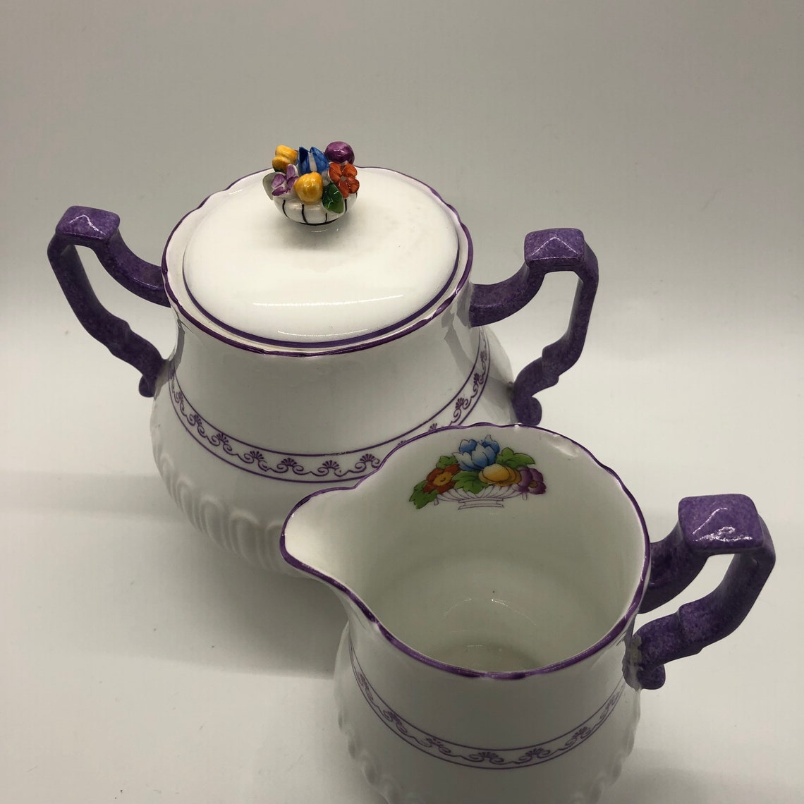 Purple Crown Staffordshire Vintage Creamer and Sugar Floral - Etsy