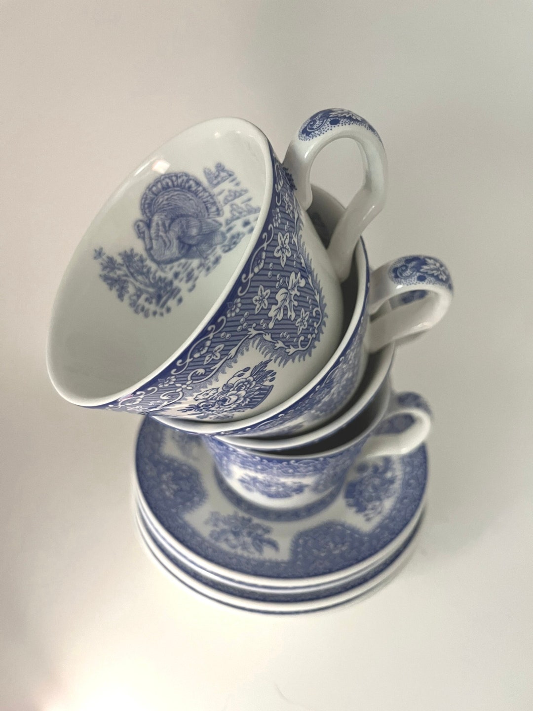 Spode Teacups and Saucers, Festival With Thanskgiving Turkey, Made in ...