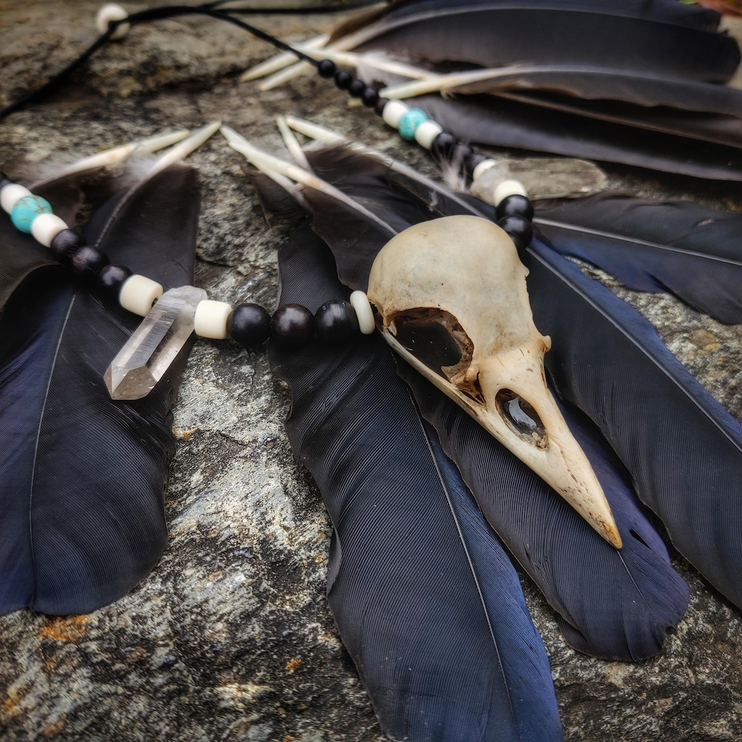 Real Raven Skull Necklace, Tribal Shamanic Totem, Crystals, Quartz ...