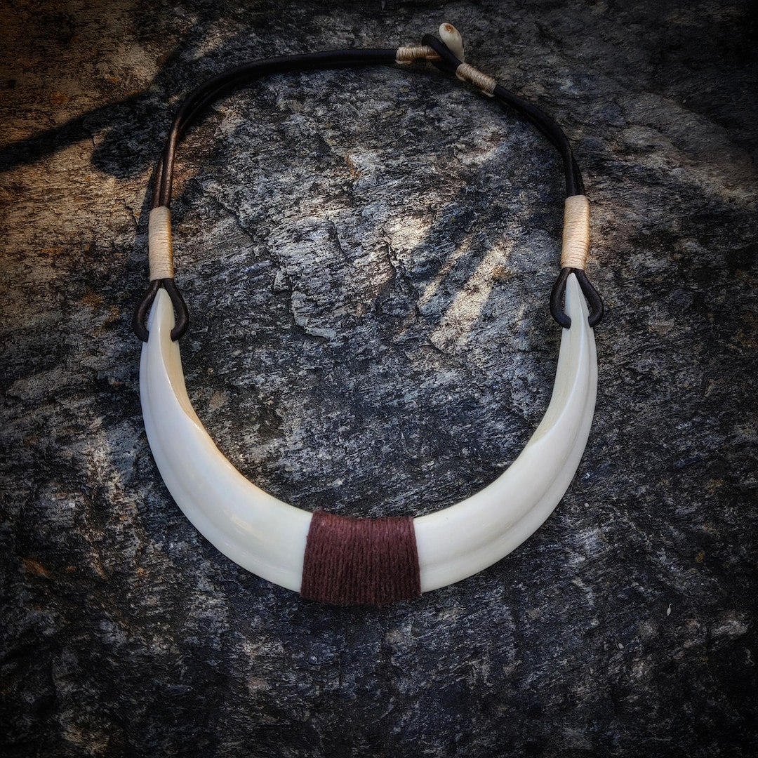 Tribal Choker Necklace Boar Tusks Handmade Ethnic Maori Polynesia ...