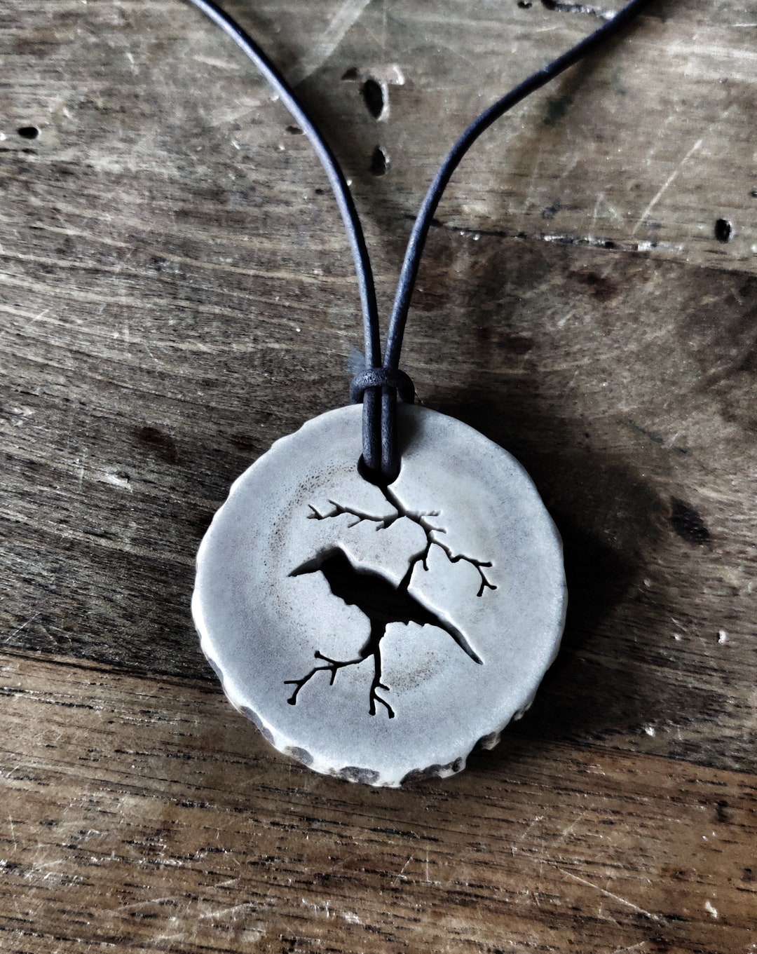 Deer Antler Engraving Raven Carving Amulet Necklace Pendant - Etsy