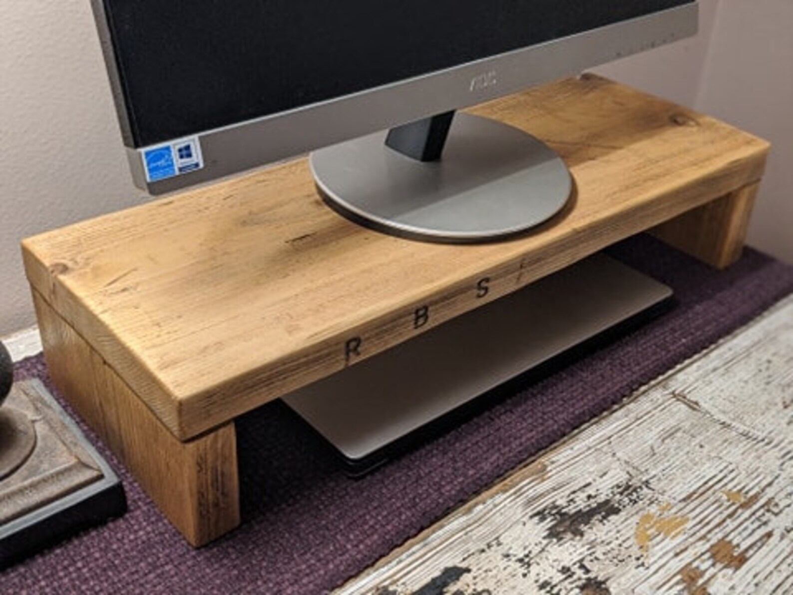 Wooden Monitor Stand Handmade Using Reclaimed Wood Wooden | Etsy UK