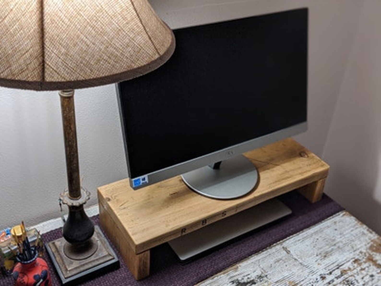 DEEP Wooden Monitor Stand Handmade Using Reclaimed Wood | Etsy UK