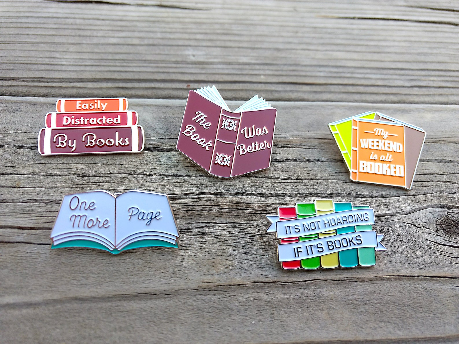 Book Enamel Pin Set | 5 Lapel Pins | Reading Hat Pins | Bookish Enamel ...
