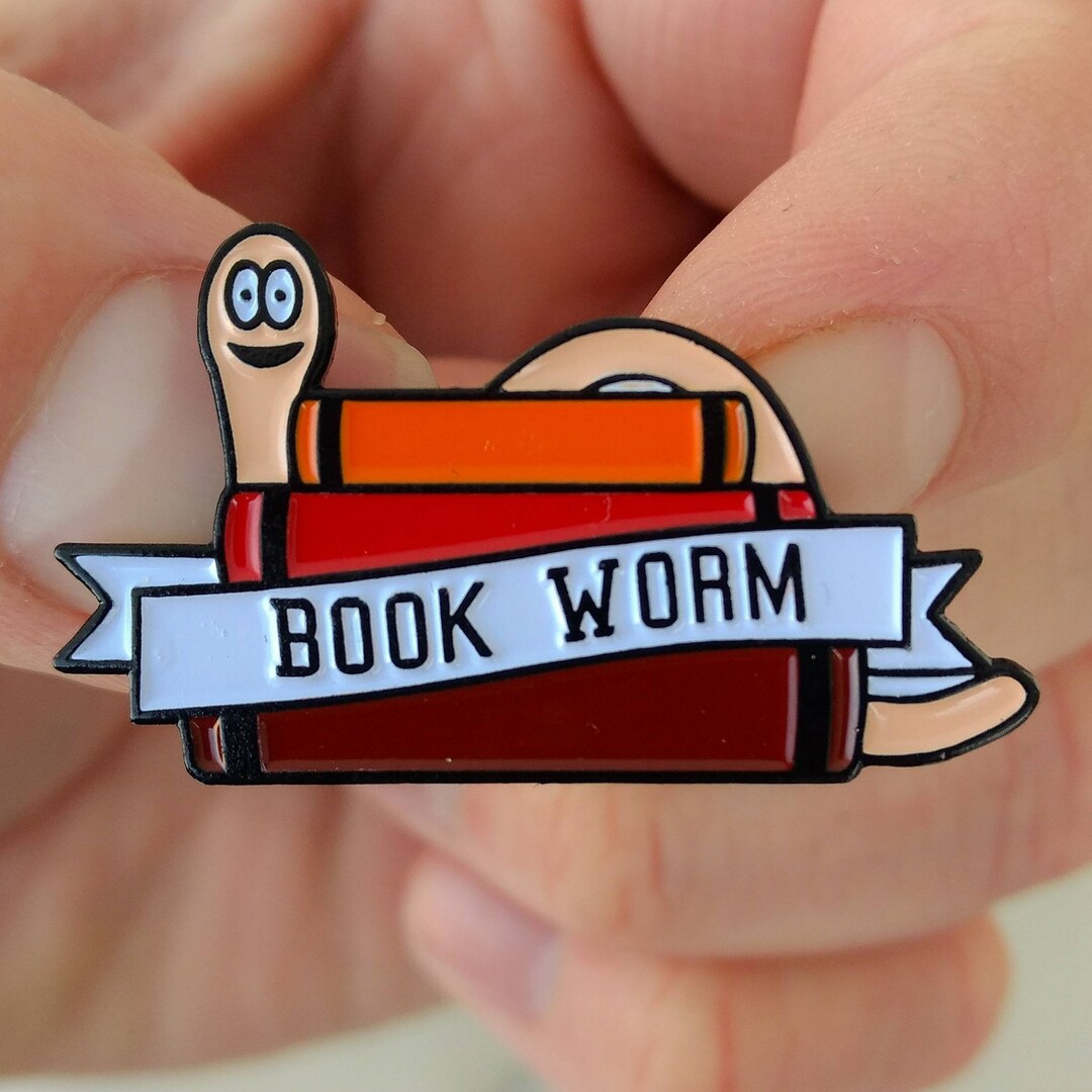 Book Enamel Pin - Bookworm Enamel Pin - Book Worm Lapel Pin - Reading ...