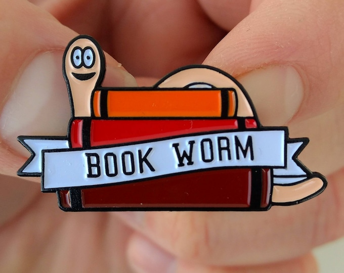 Book Enamel Pin Bookworm Enamel Pin Book Worm Lapel Pin Etsy