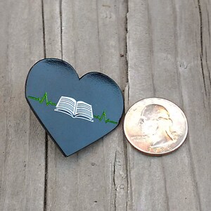 Book Pin - Enamel Pin - Heart Beat Reader Pin - Lapel Pin - Reading Pin ...
