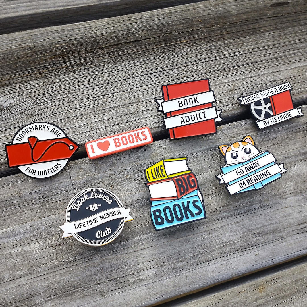 Book Enamel Pin Set -7 Book Enamel Pins - Book Lapel Pin Set - Reading Pin - Book Enamel Pins ...