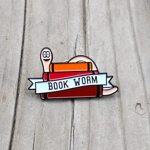 Book Enamel Pin - Bookworm Enamel Pin - Book Worm Lapel Pin - Reading ...