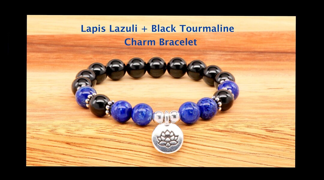 AAA Lapis Lazuli, Black Tourmaline & Lotus Bracelet | Wisdom ...