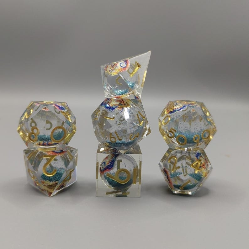 Celestial Dragon Liquid Core Dice Set – Handmade Sharp Edge Resin Dice ...