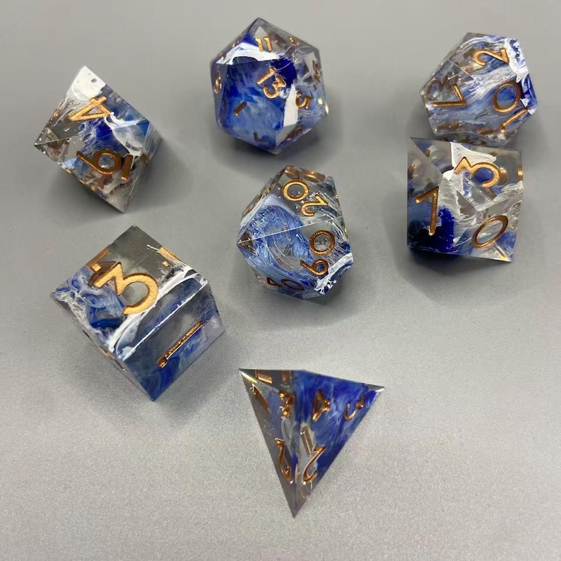 Ocean Dice Set for DND, Sharp Edge Resin Dice, Galaxy Dice, Sea Theme ...