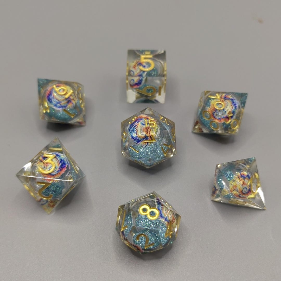 Celestial Dragon Liquid Core Dice Set – Handmade Sharp Edge Resin Dice ...