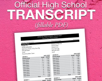 Homeschool High School Transcript Template by Subject & Year - Etsy