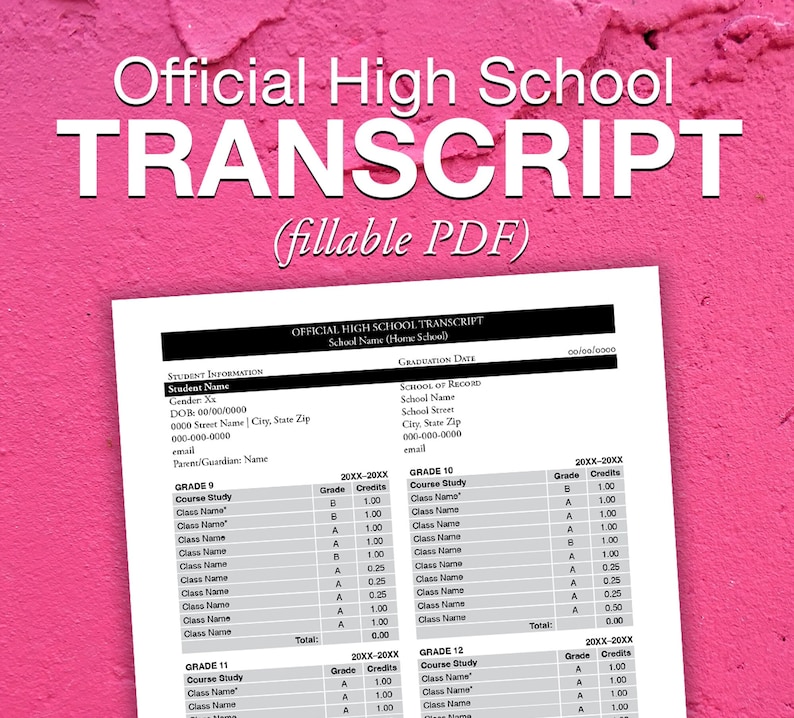 Official High School Transcript-editable PDF - Etsy