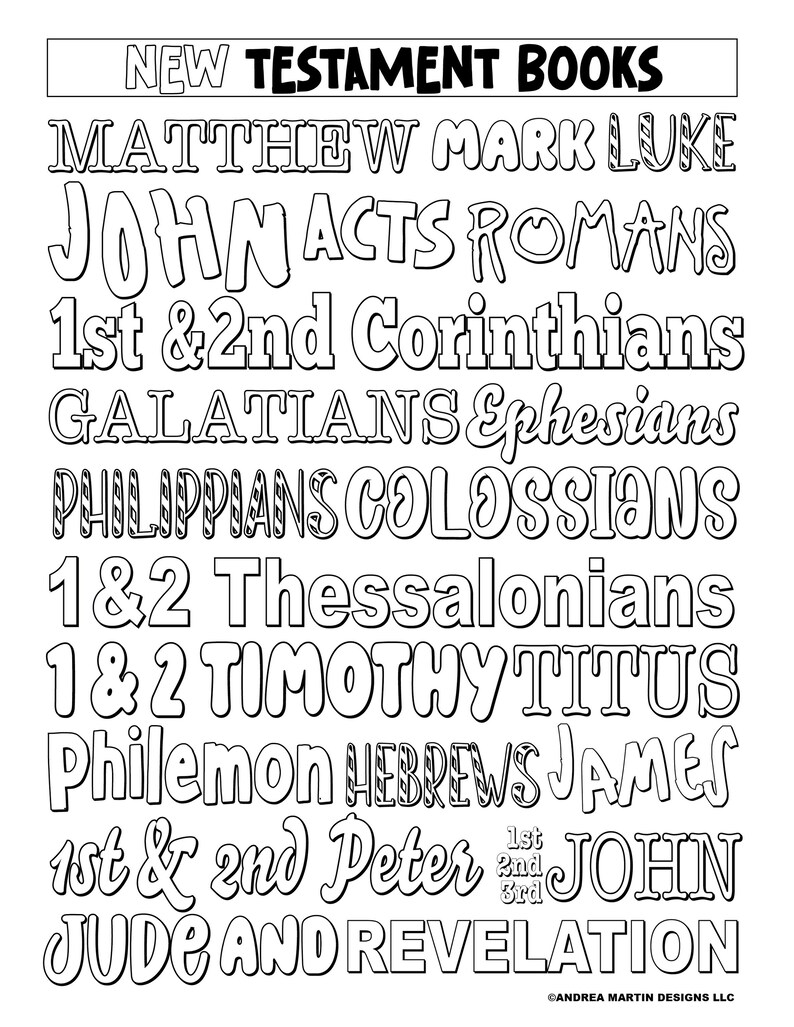 New Testament Books of the Bible Coloring Printable for PERSONAL USE in ...