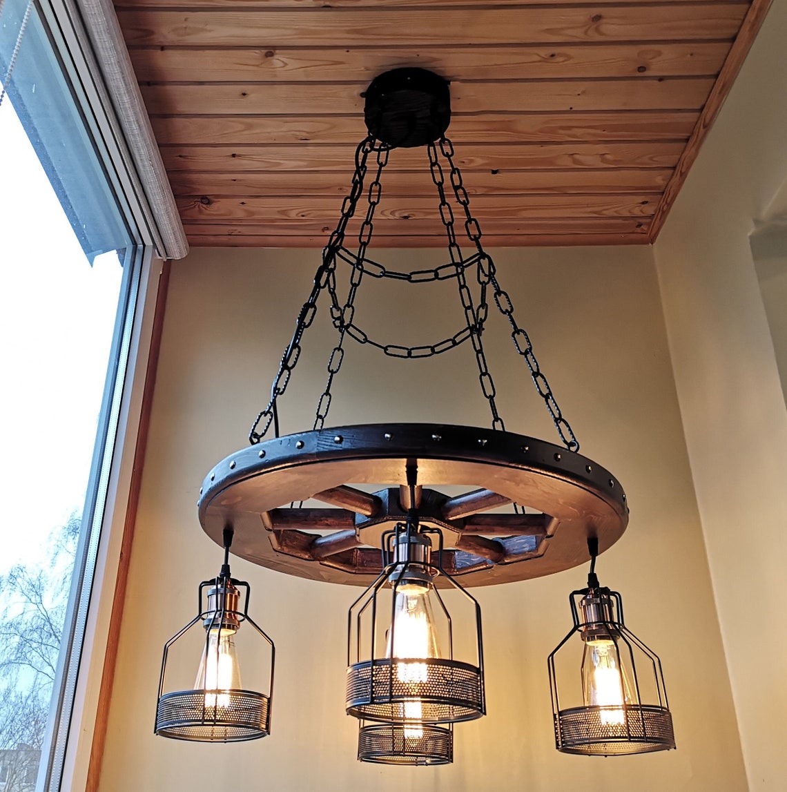 Wagon Wheel Chandelier Ceiling Light Industrial Chandelier - Etsy