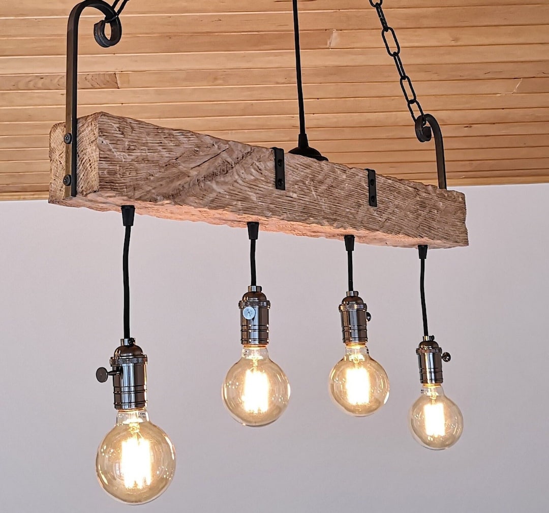 Rustic Wood Chandelier | Oak Farmhouse Lighting Fixture | Wooden Beam ...