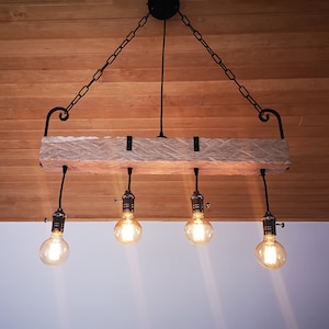 Rustic Wood Chandelier | Oak Farmhouse Lighting Fixture | Wooden Beam ...