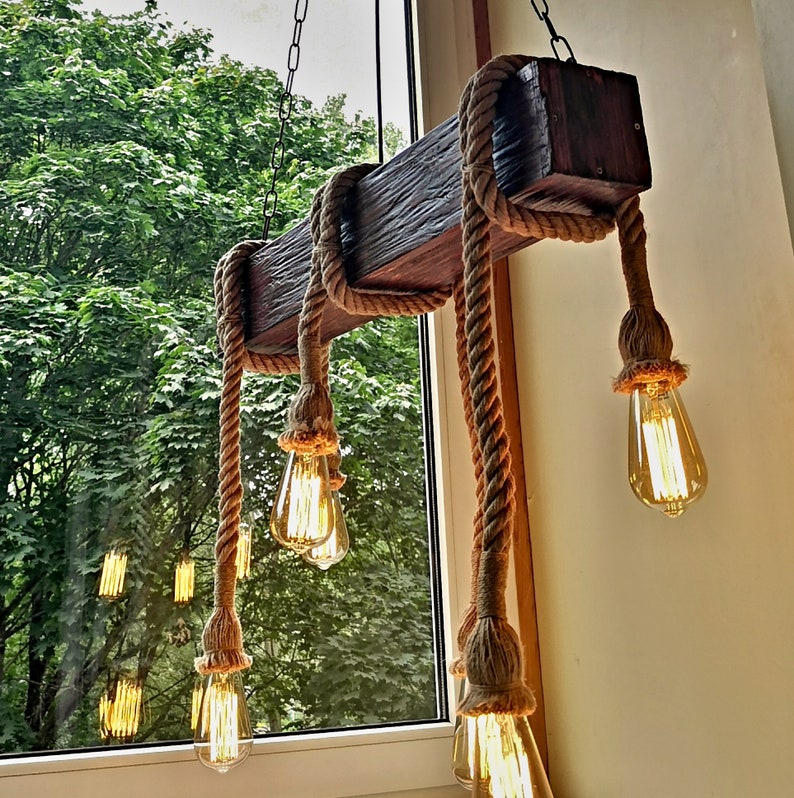 Rope Pendant Light Rope Light Beam Wood Ceiling Chandelier - Etsy