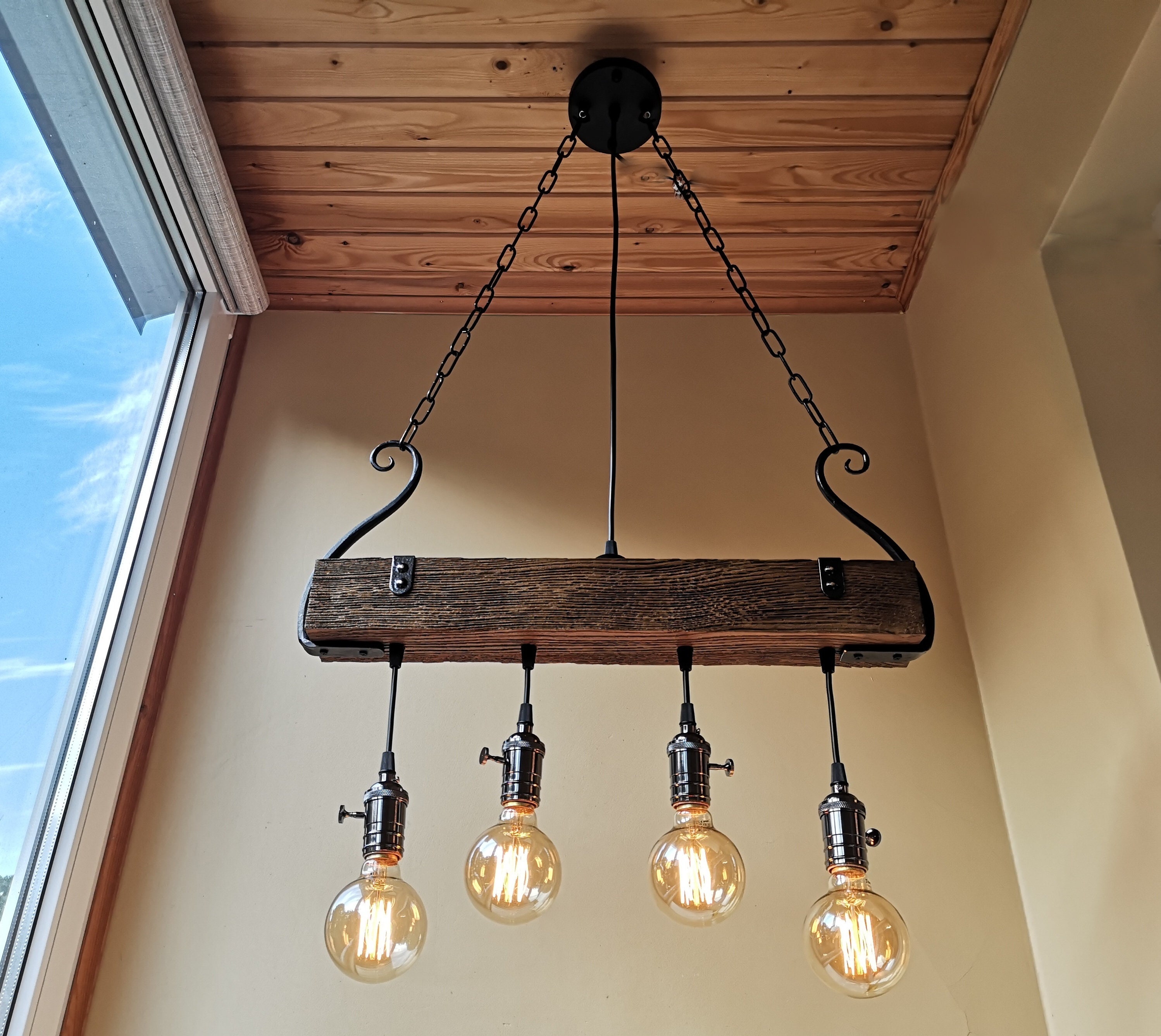 Rustic lighting - oak chandelier