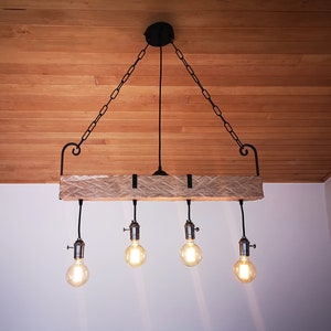 Rustic Wood Chandelier | Oak Farmhouse Lighting Fixture | Wooden Beam ...