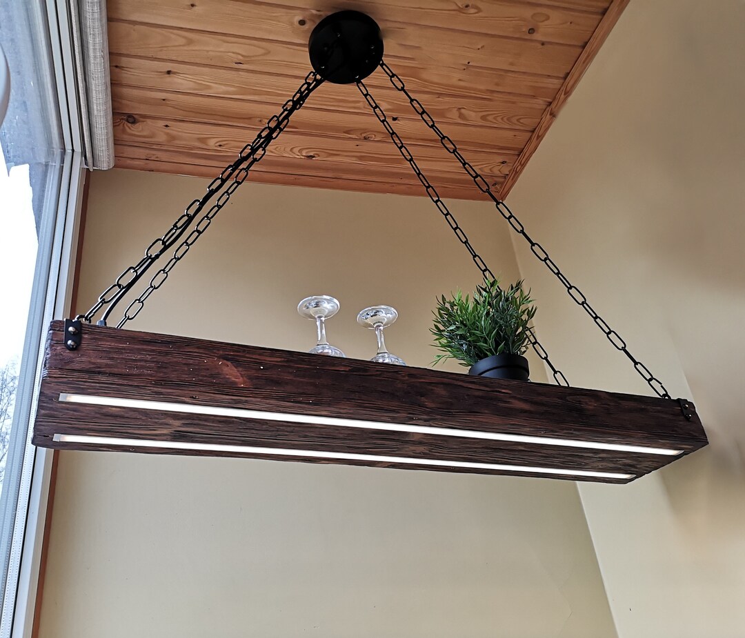 LED Wooden Light - Hanging Light - Rustic Lighting - Industrial Pendant ...