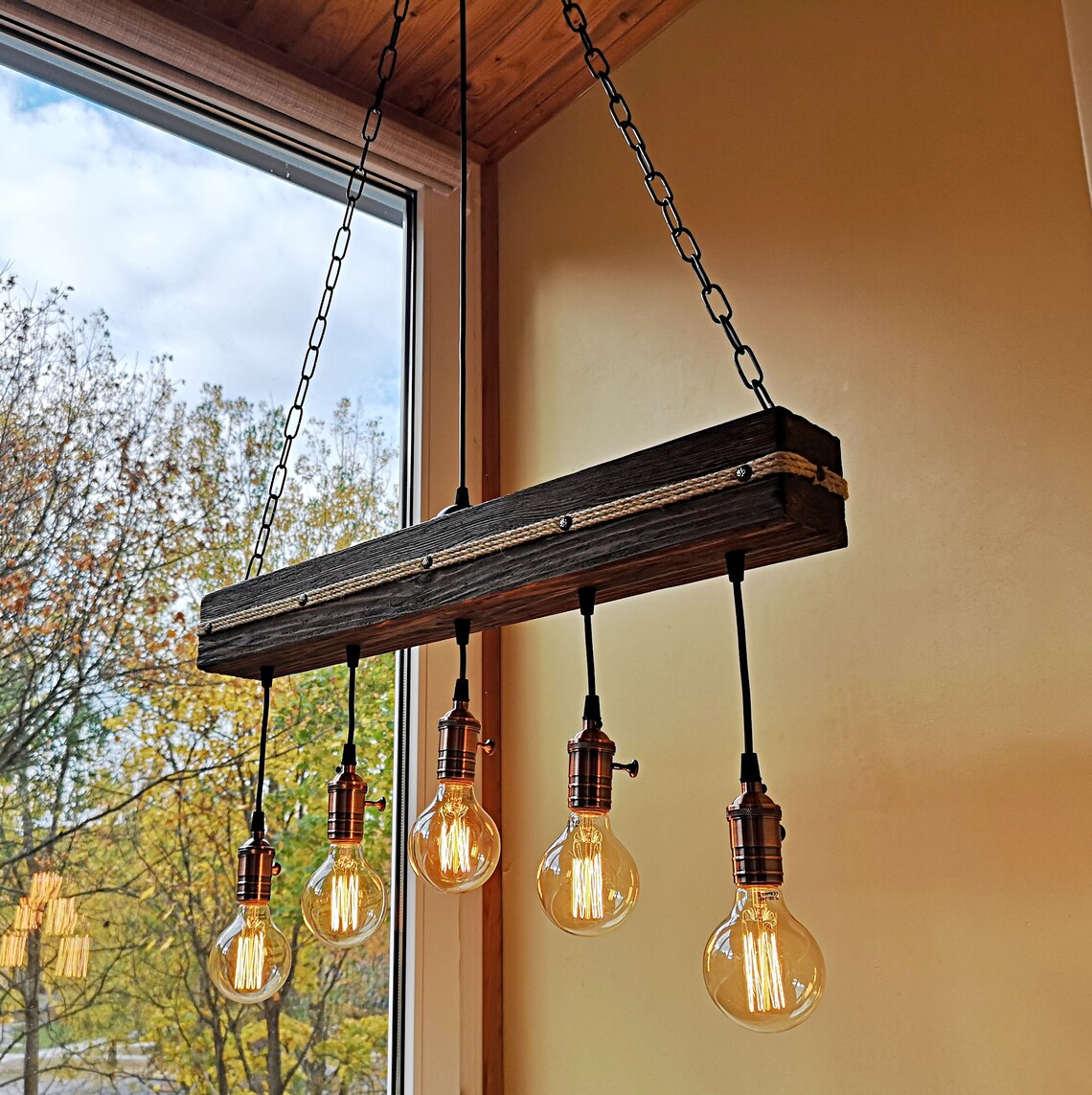 Wood ceiling light fixture wood rustic chandelier pendant | Etsy