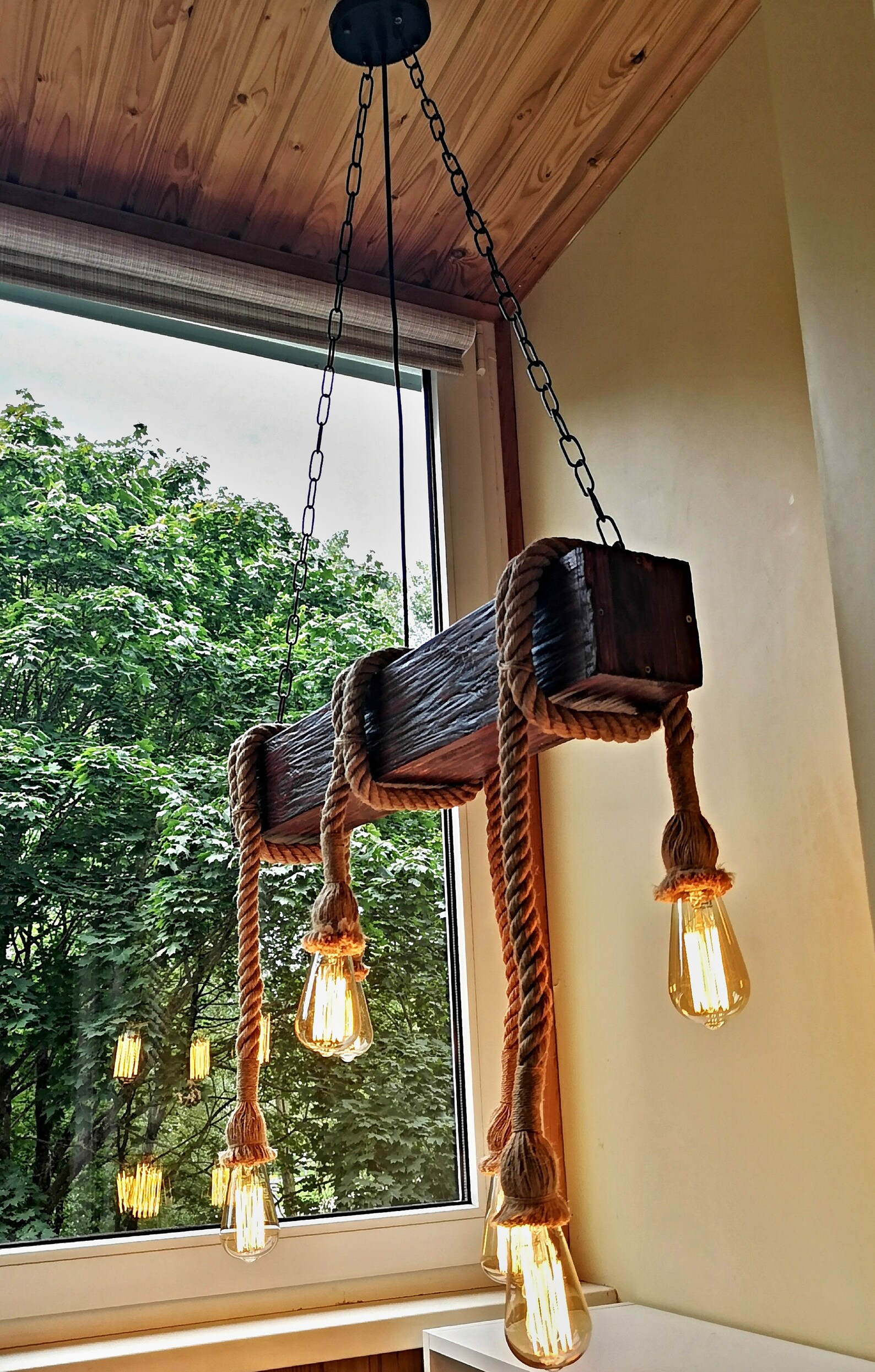 Rope Pendant Light Rope Light Beam Wood Ceiling Chandelier - Etsy
