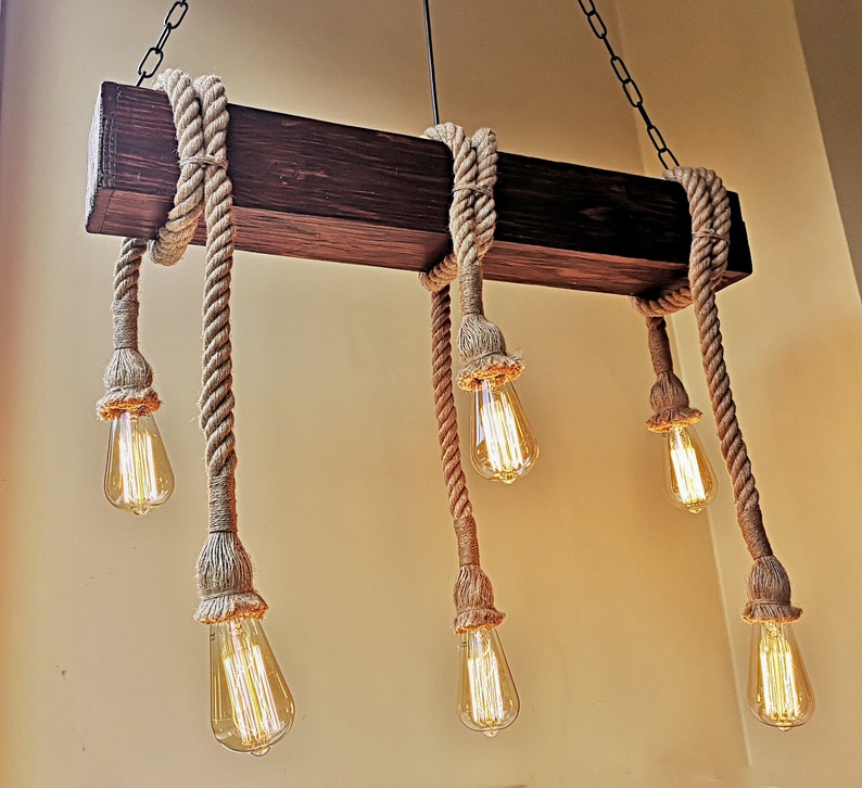 Rope Pendant Light Rope Light Beam Wood Ceiling Chandelier - Etsy