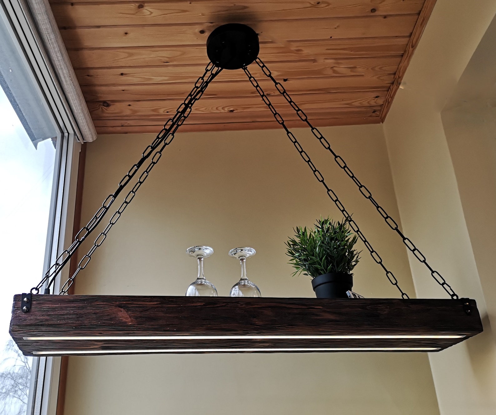 LED Wooden Light Hanging Light Rustic Lighting | Etsy