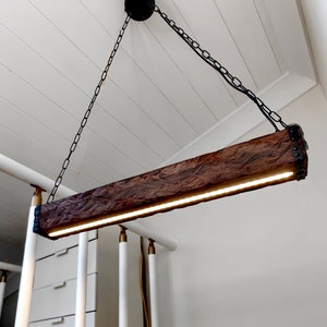 Rustic Wooden Beam Chandelier, Indoor Farmhouse Pendant Lamp With LED ...
