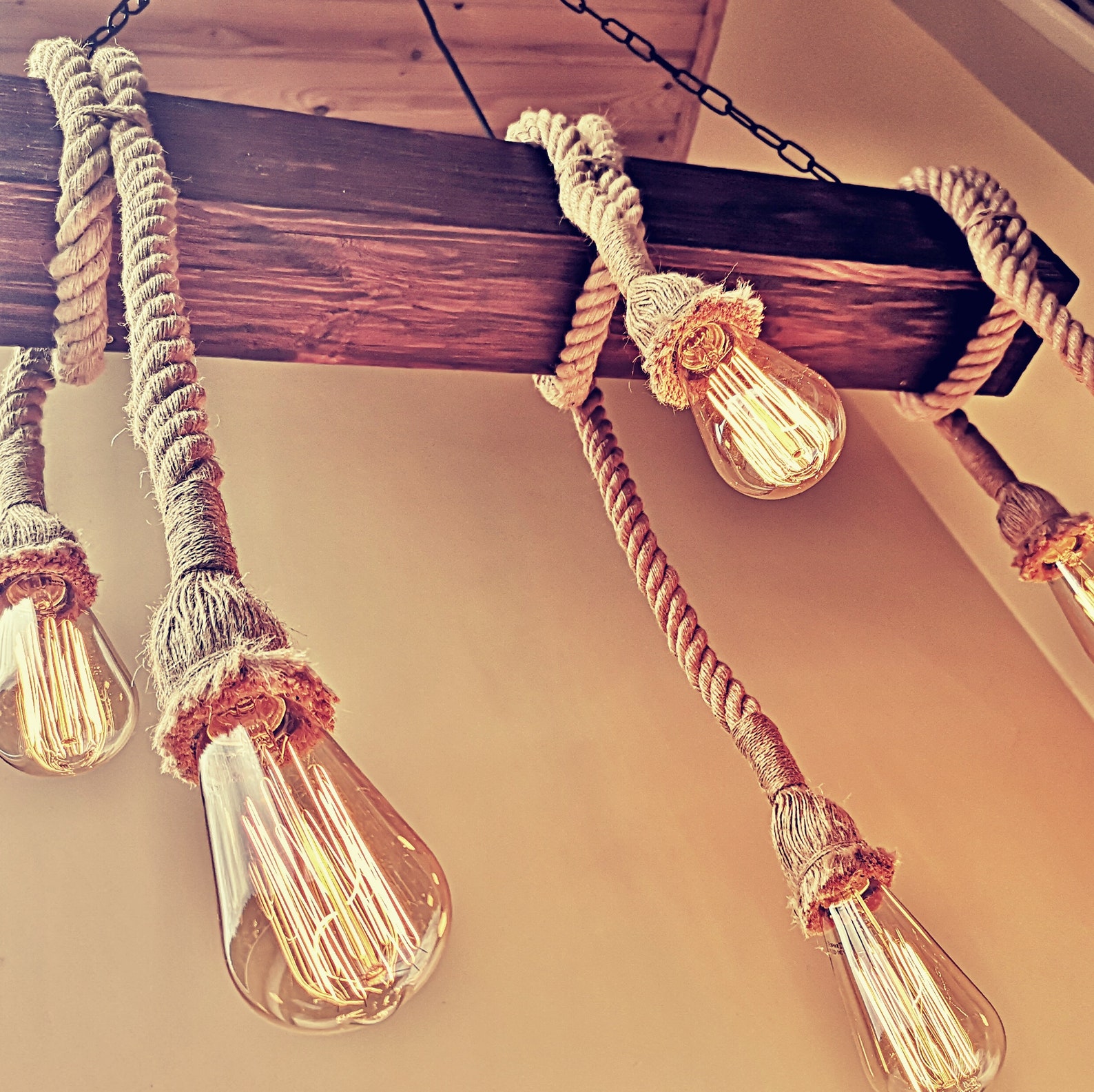 Rope Pendant Light Rope Light Beam Wood Ceiling Chandelier - Etsy