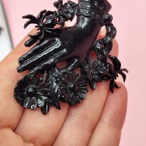 Victorian Black Resin Hand Brooch With Dangling Spiders-brooch Inspired ...