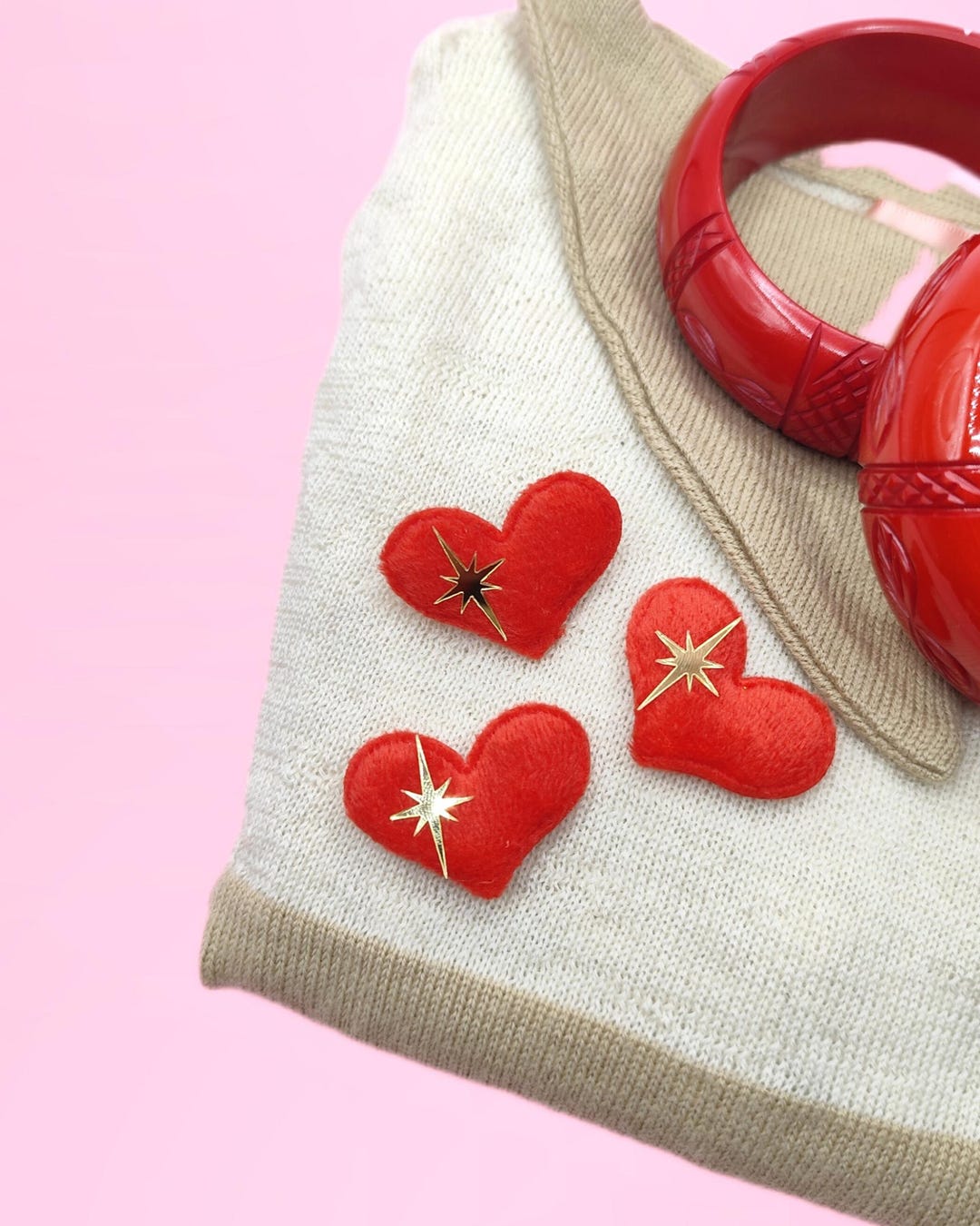 Felt Heart Brooch Trio-atomic Style-red Heart Brooch Pin-mid-century ...