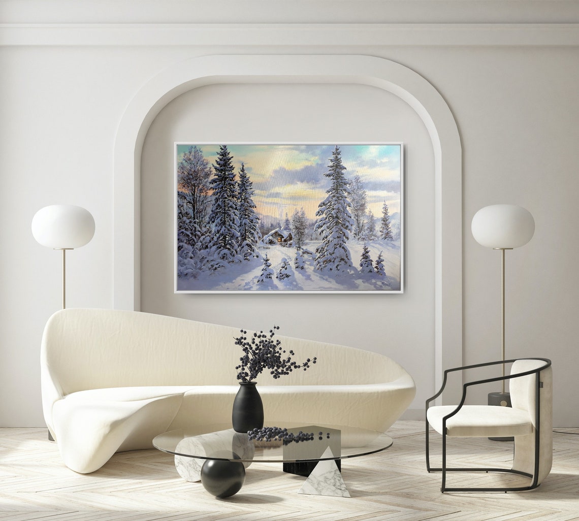 Winter Village Winter Oil Painting Winter Landscape Art Snow Forest ...